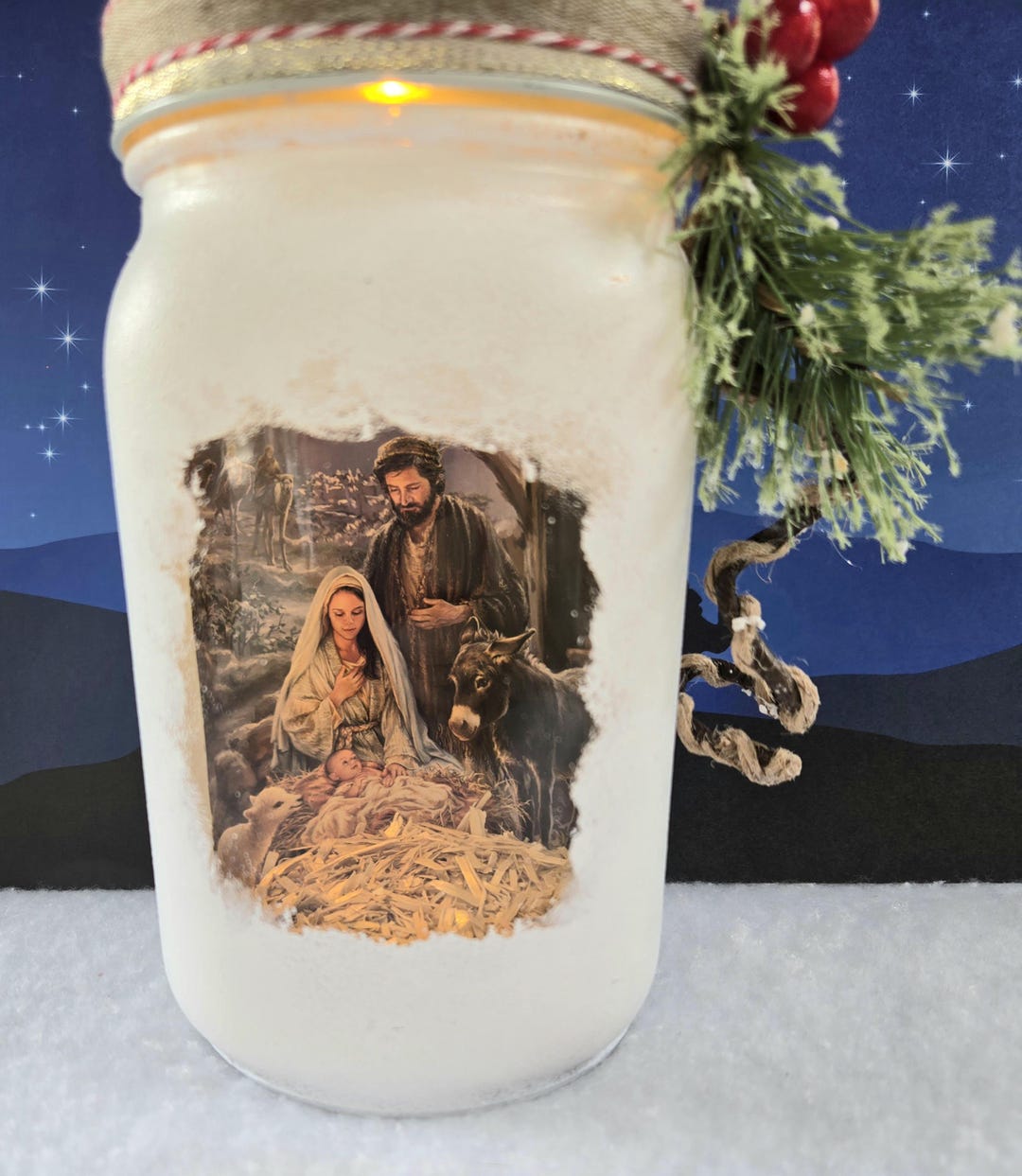 Nativity Scene Lighted Mason Jar - Etsy