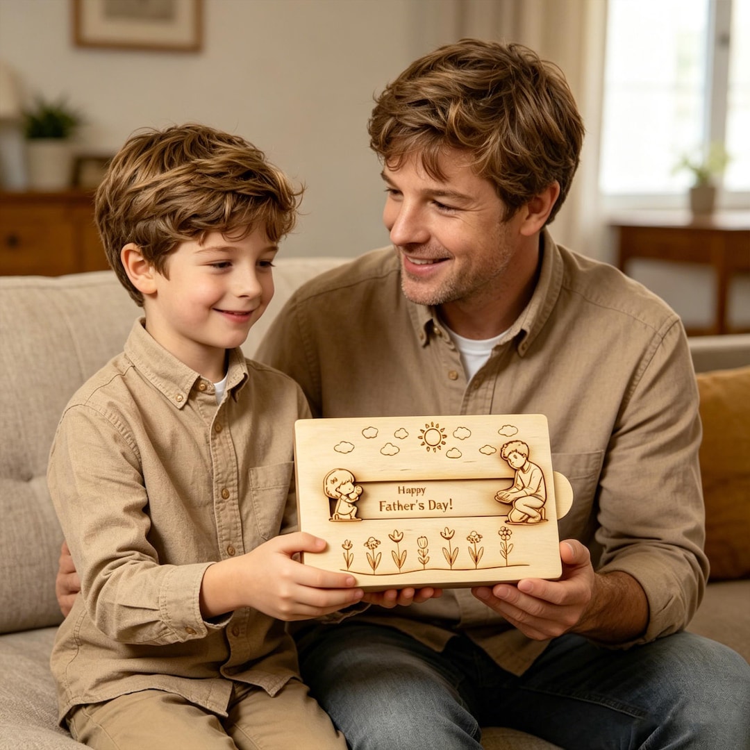 Handcrafted Father's Day Sliding Card, Wooden Interactive Greeting Card ...