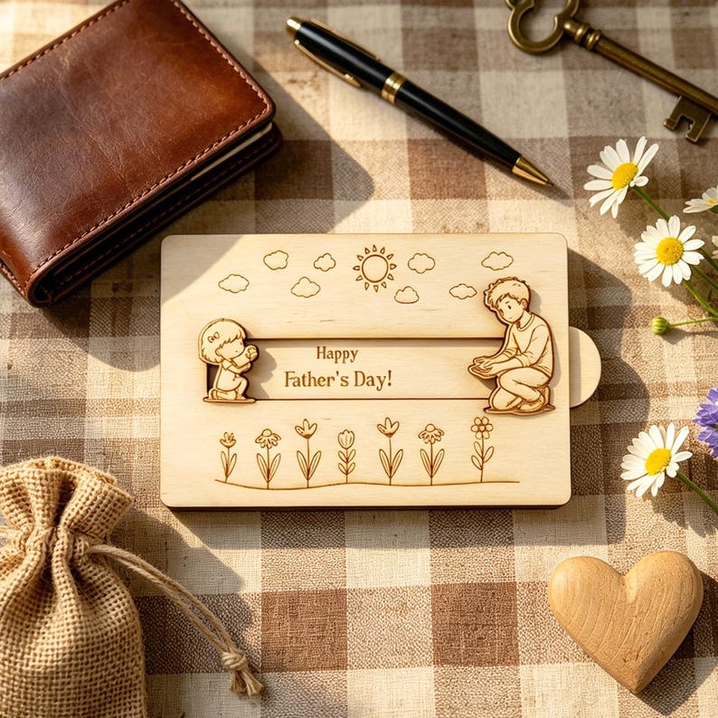Handcrafted Father's Day Sliding Card, Wooden Interactive Greeting Card ...