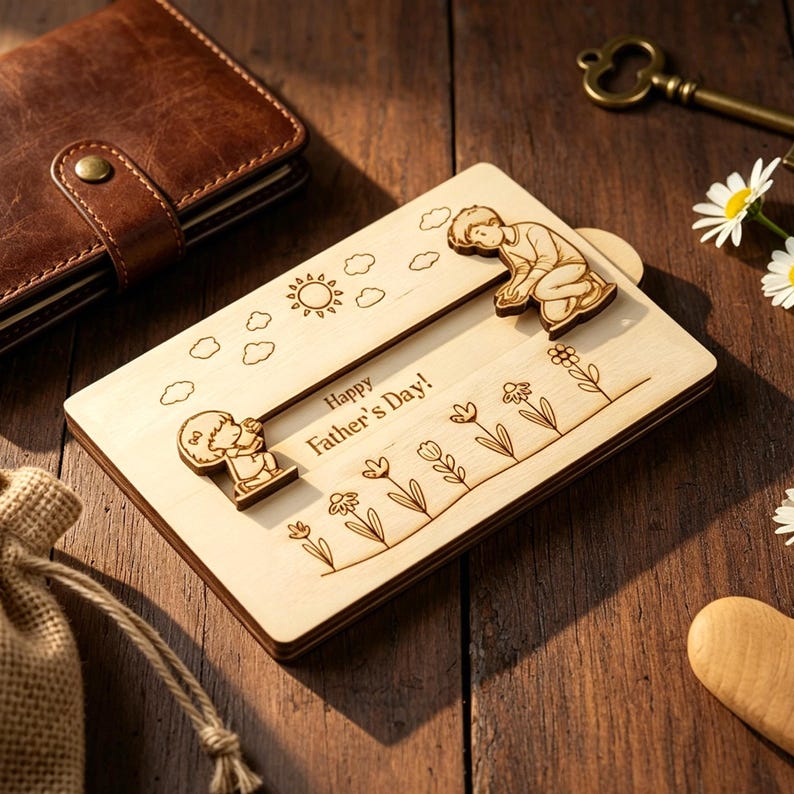 Handcrafted Father's Day Sliding Card, Wooden Interactive Greeting Card ...