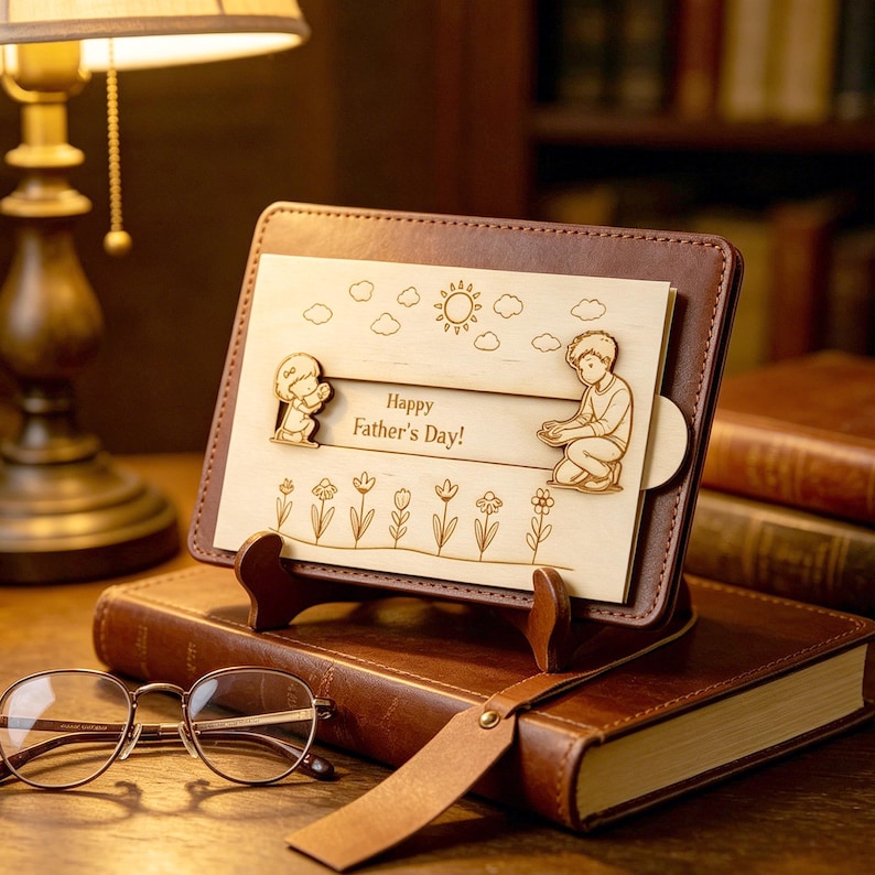 Handcrafted Father's Day Sliding Card, Wooden Interactive Greeting Card ...