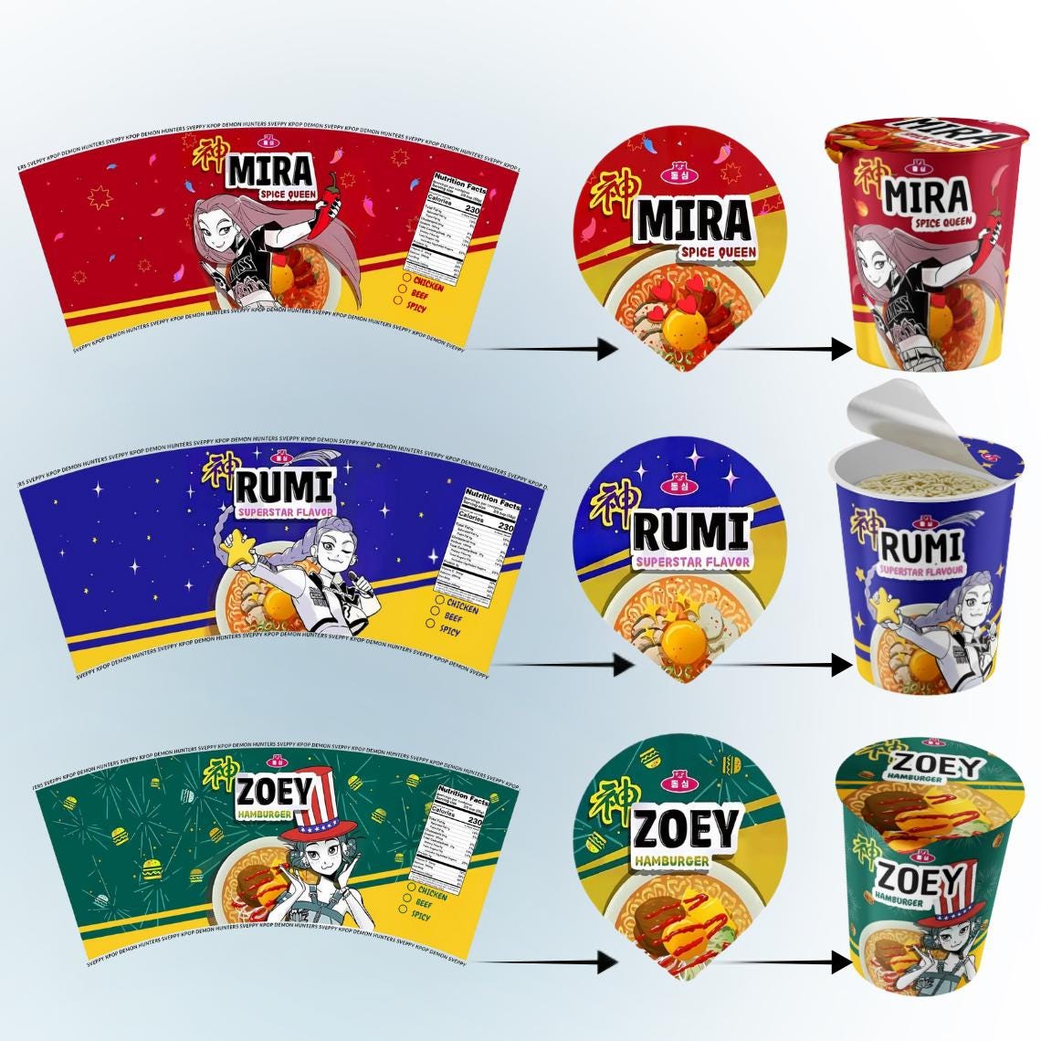 Kpop Demon Hunters – Cup Noodle Ramyeon Labels, Cosplay Party Huntrix ...