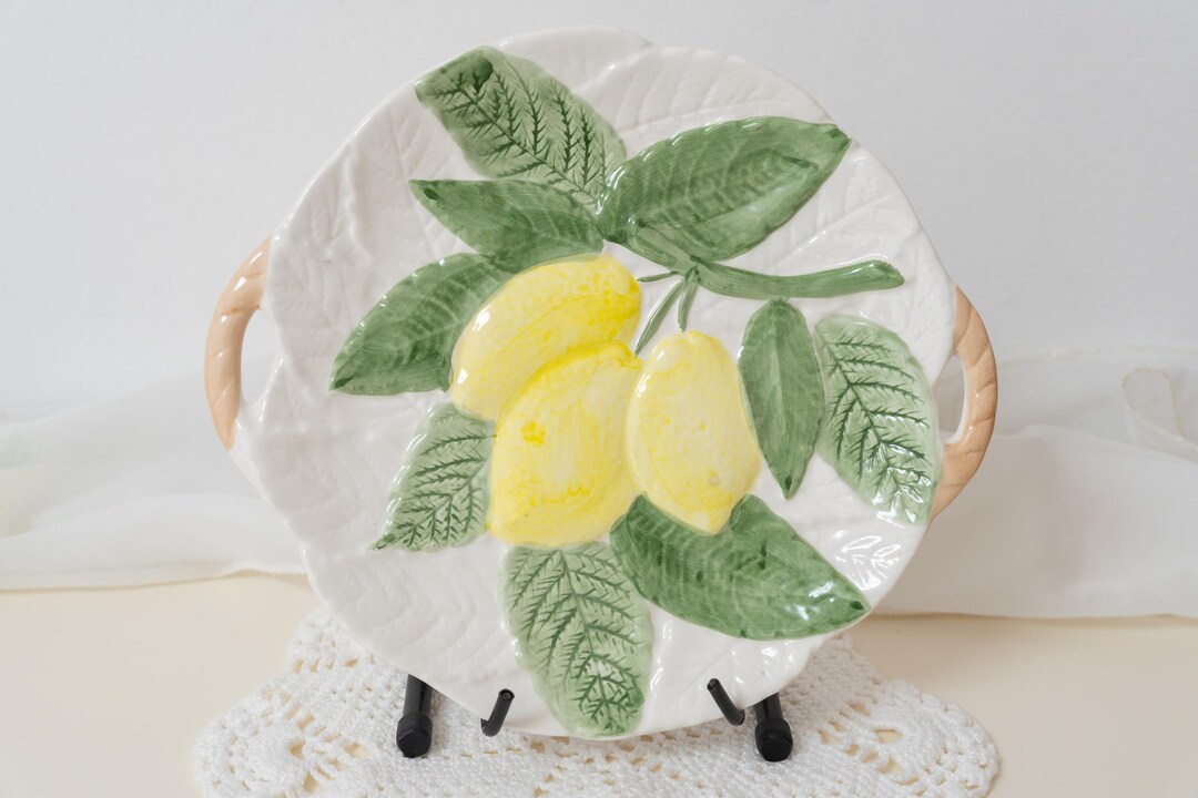 Vintage Majolica Lemon Plate – Hand-painted Ceramic Fruit Dish With ...