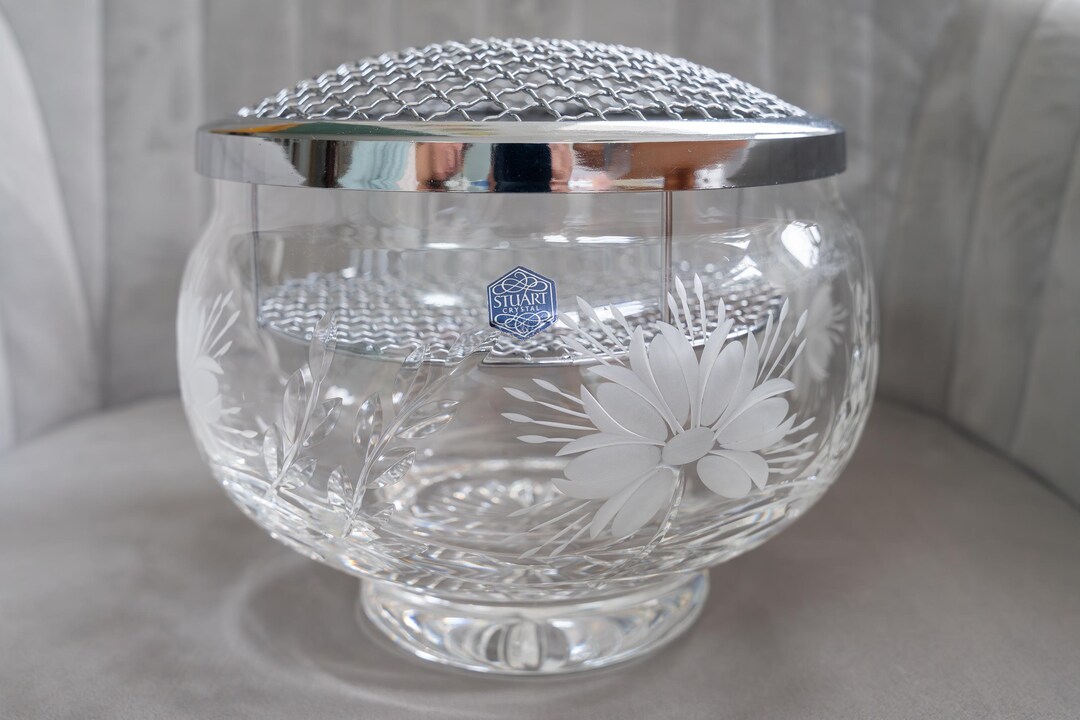 Vintage Stuart Crystal Flower Bowl – Hand-cut Lead Crystal With Metal ...