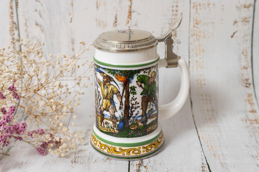 Vintage BMF German Beer Stein Four Seasons Lidded Pewter Monogrammed ...