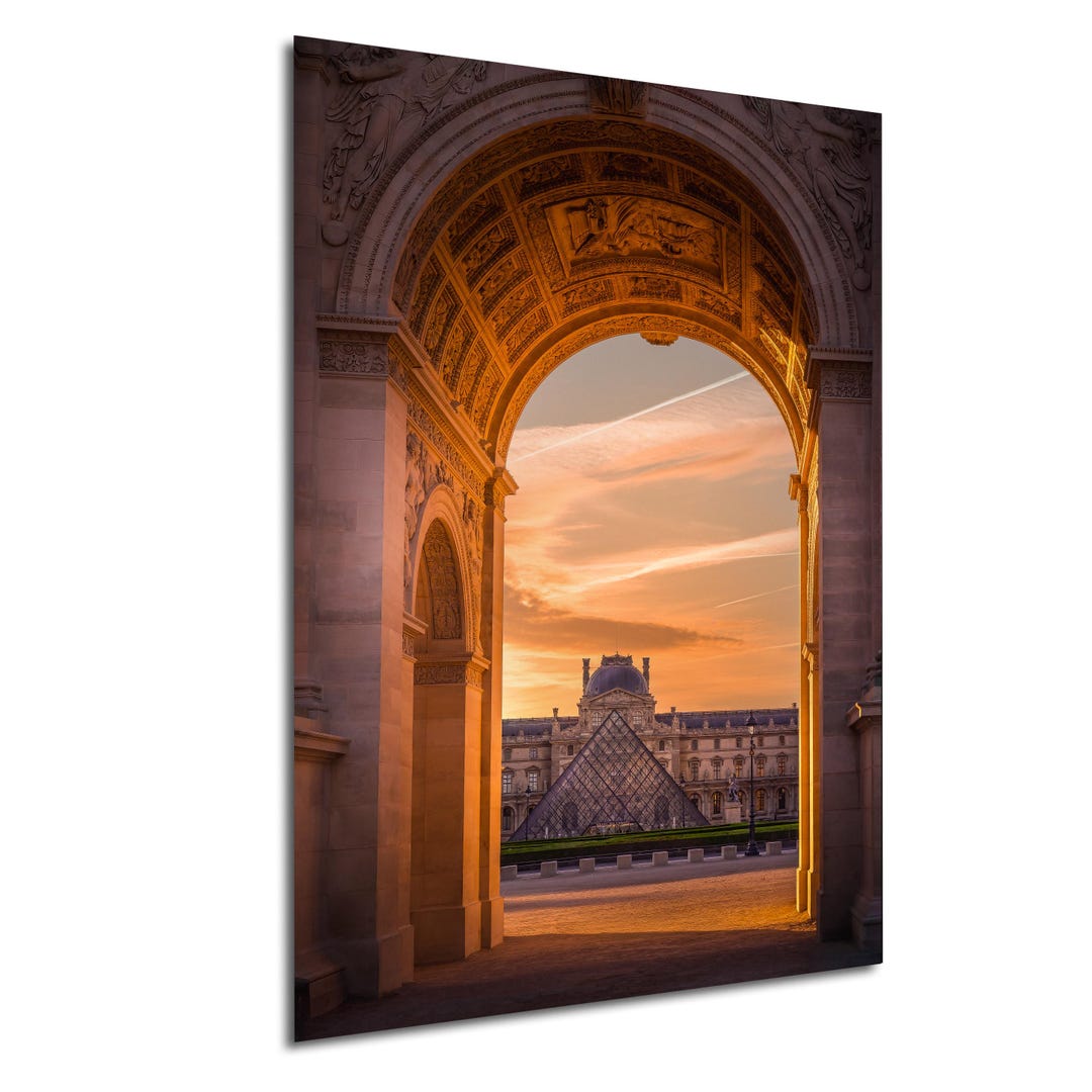 Louvre Pyramid Paris Sunrise Photo Framed by Louvre Gallery Arch France ...