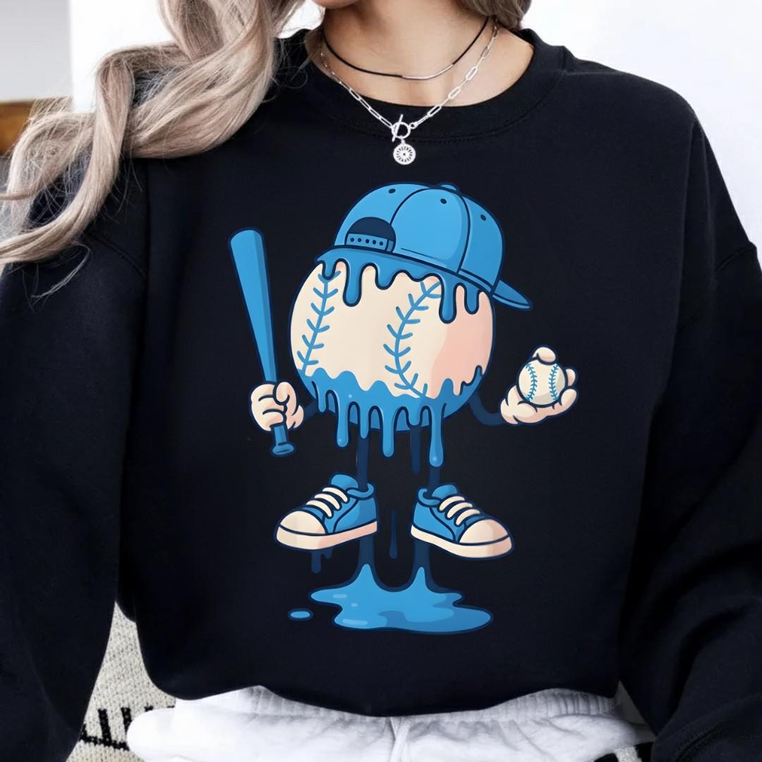 Drippy Baseball PNG, Cool Baseball Character With Bat, Blue Melted ...