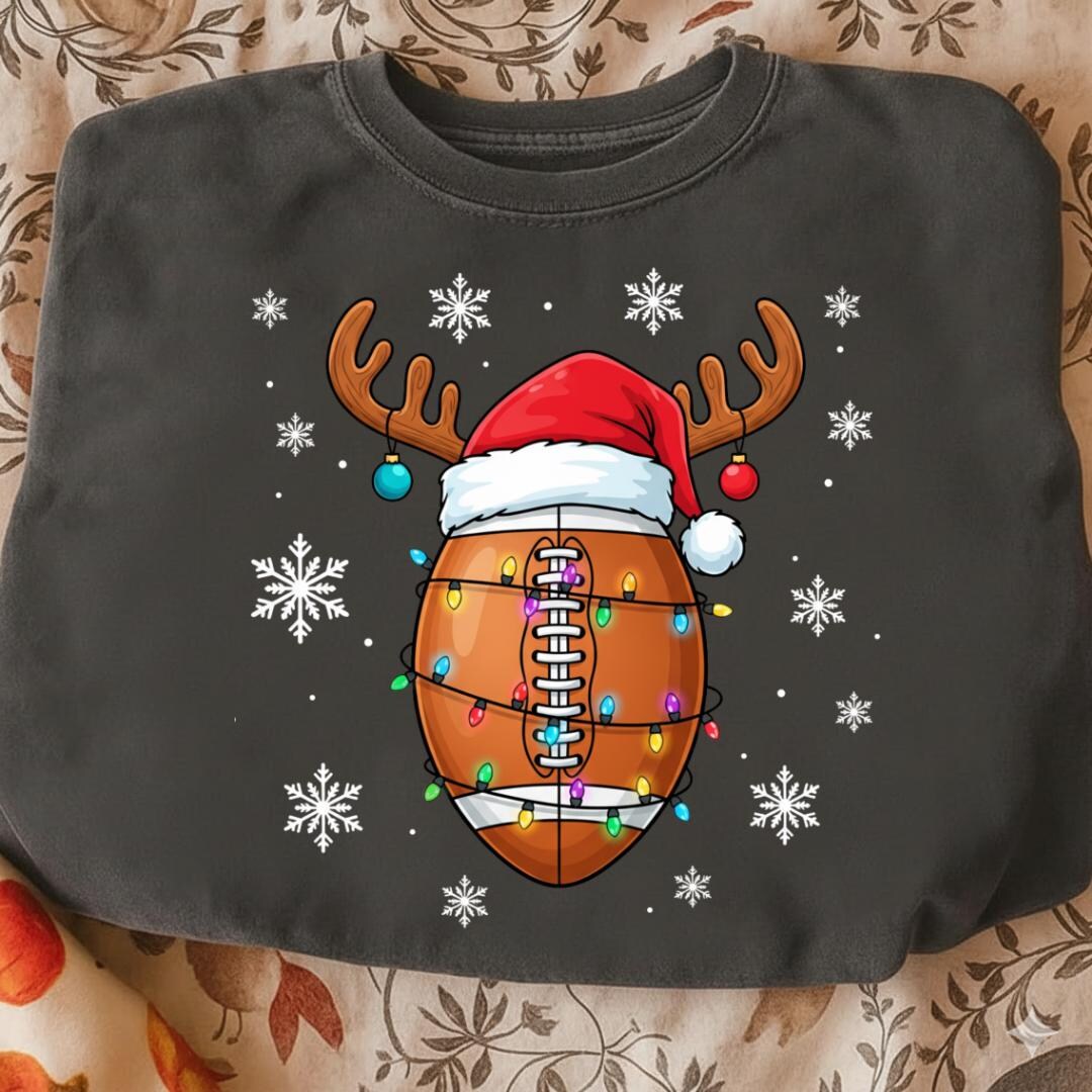Christmas Football PNG, Reindeer Antlers Santa Hat Football Design ...
