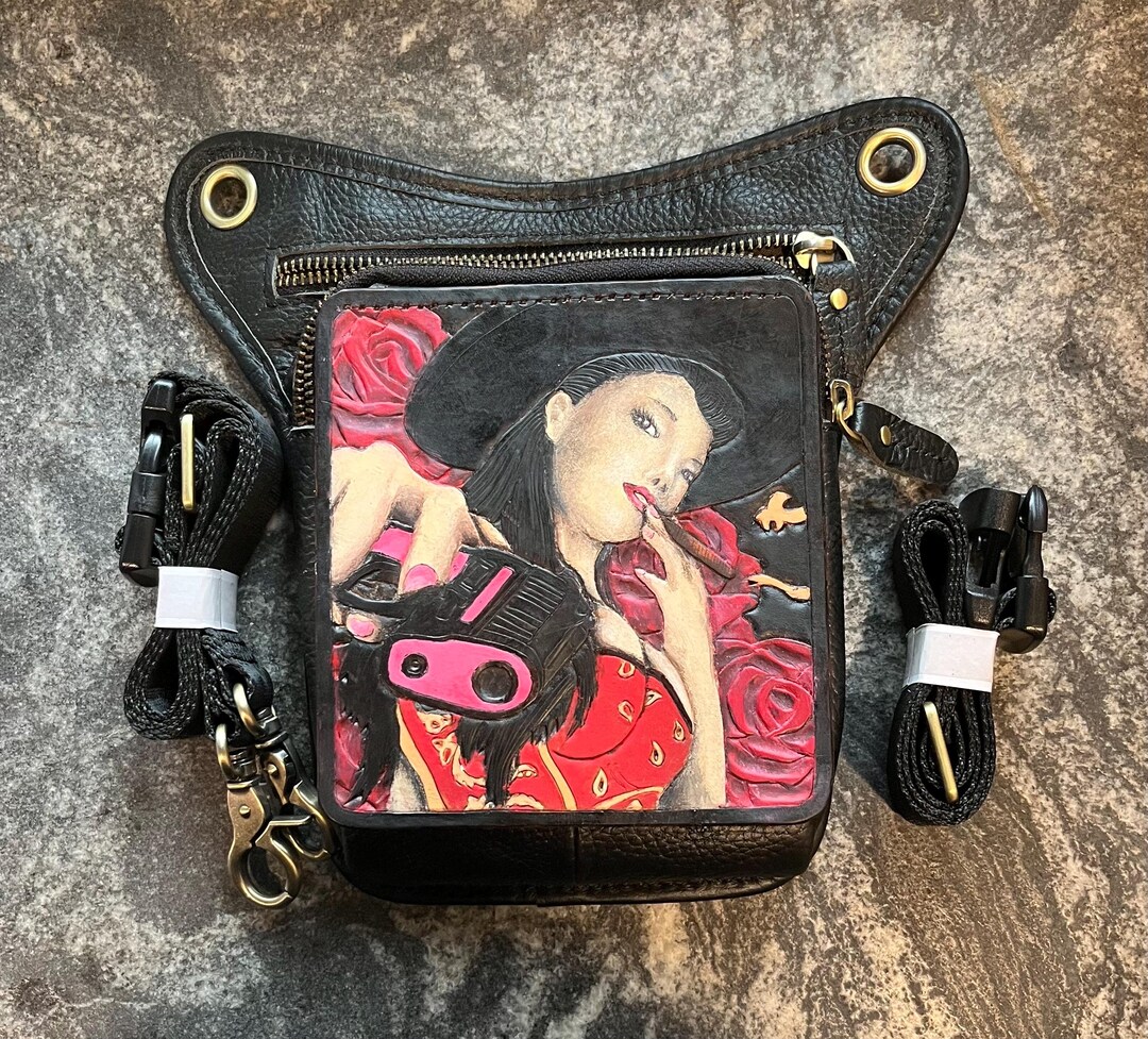 Motorcycle Hip Bag. Chola With Gun - Etsy
