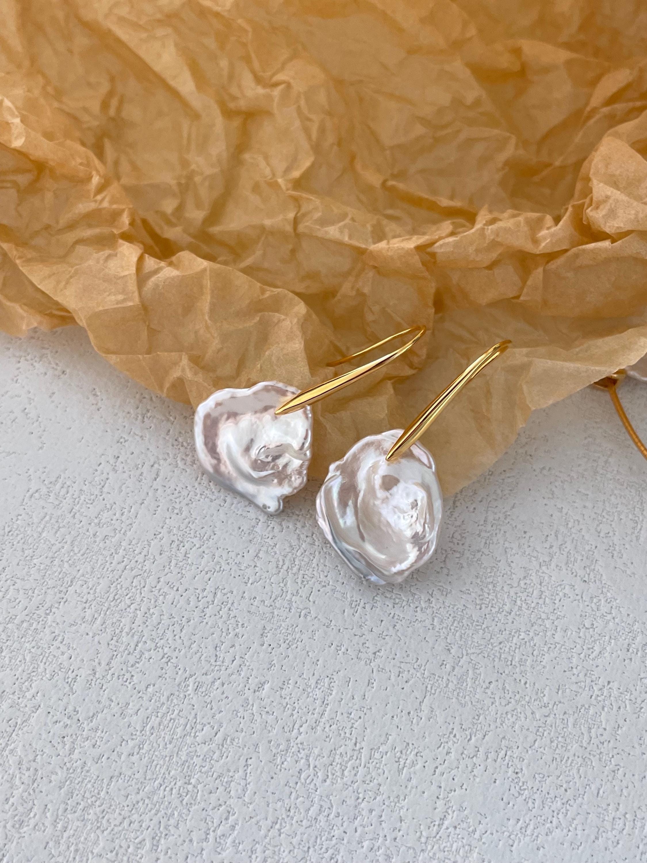 Real Baroque Pearl Drop Earrings | 18K Gold Plated Coin Pearl Dangle ...