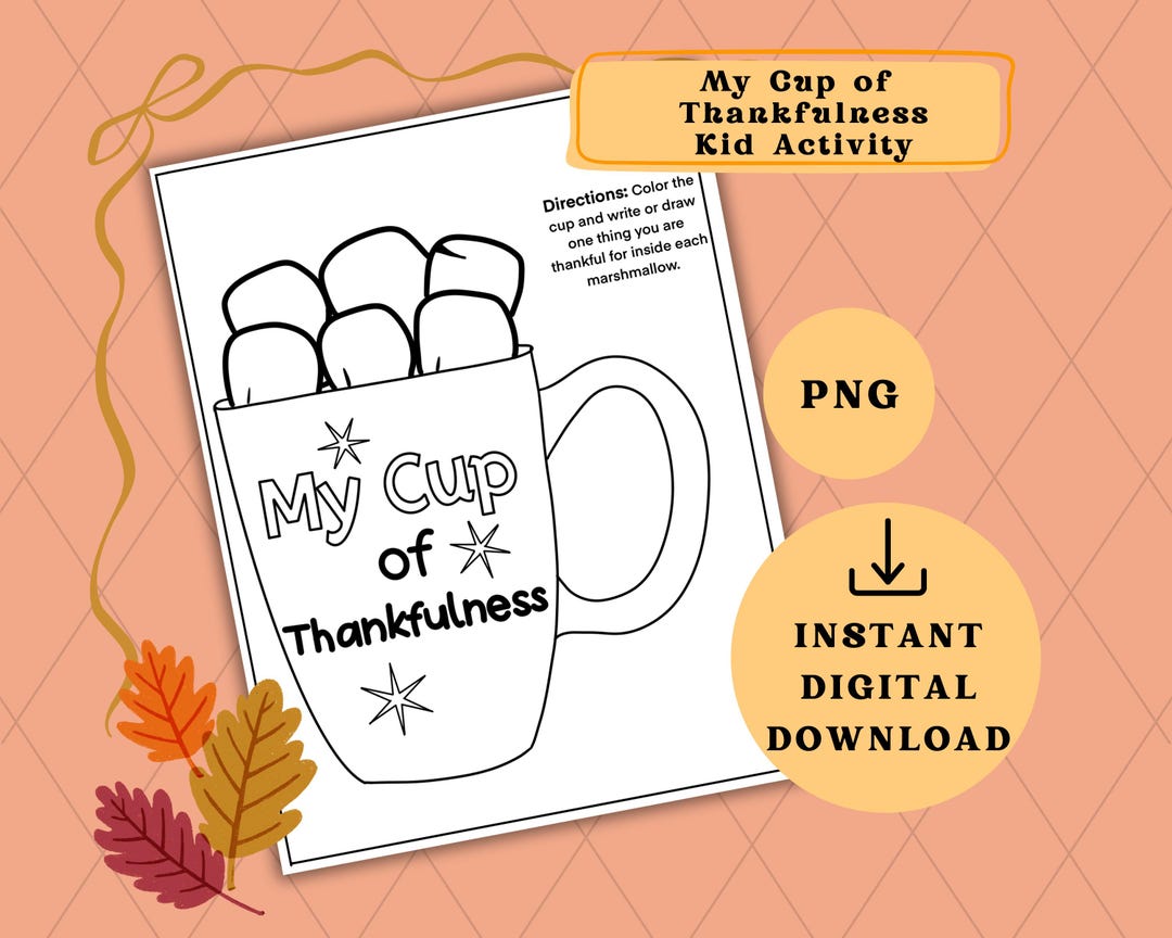 Thankful Cup Coloring Page | Thanksgiving Gratitude Activity (printable ...