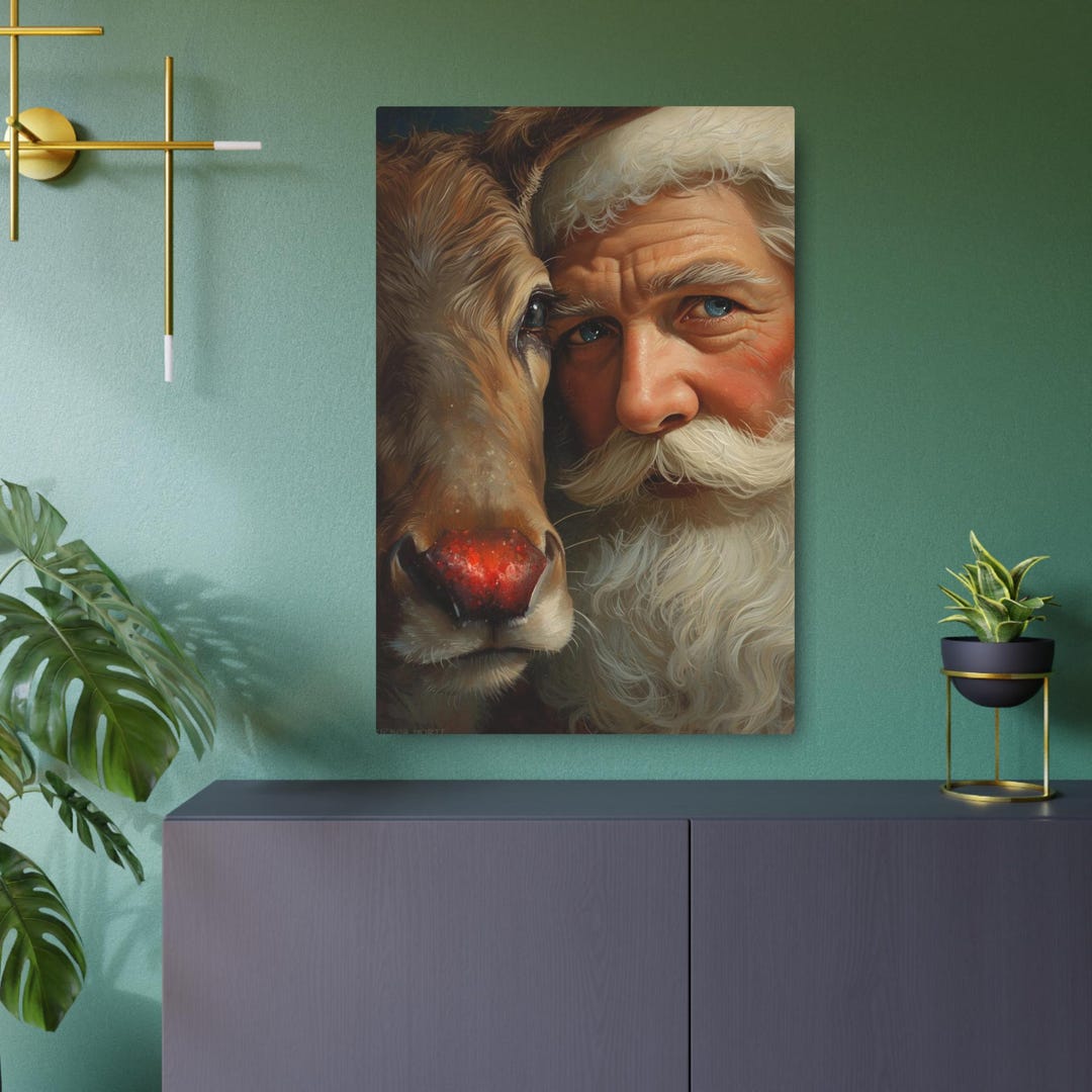 Rustic Santa With Rudolph Metal Art Sign, Holiday Decor, Gift for ...