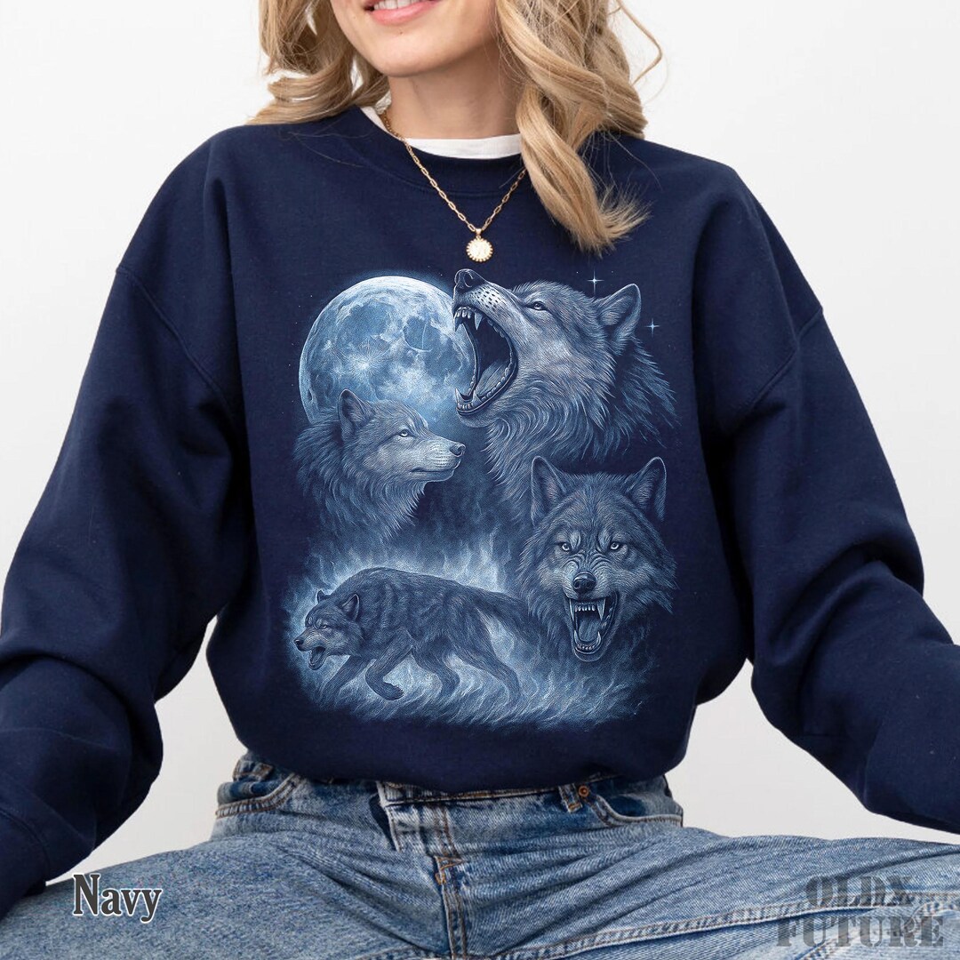 Wolf Mystical Vintage 90s Style Sweatshirt, Retro Wolf Sweater, Wolf ...