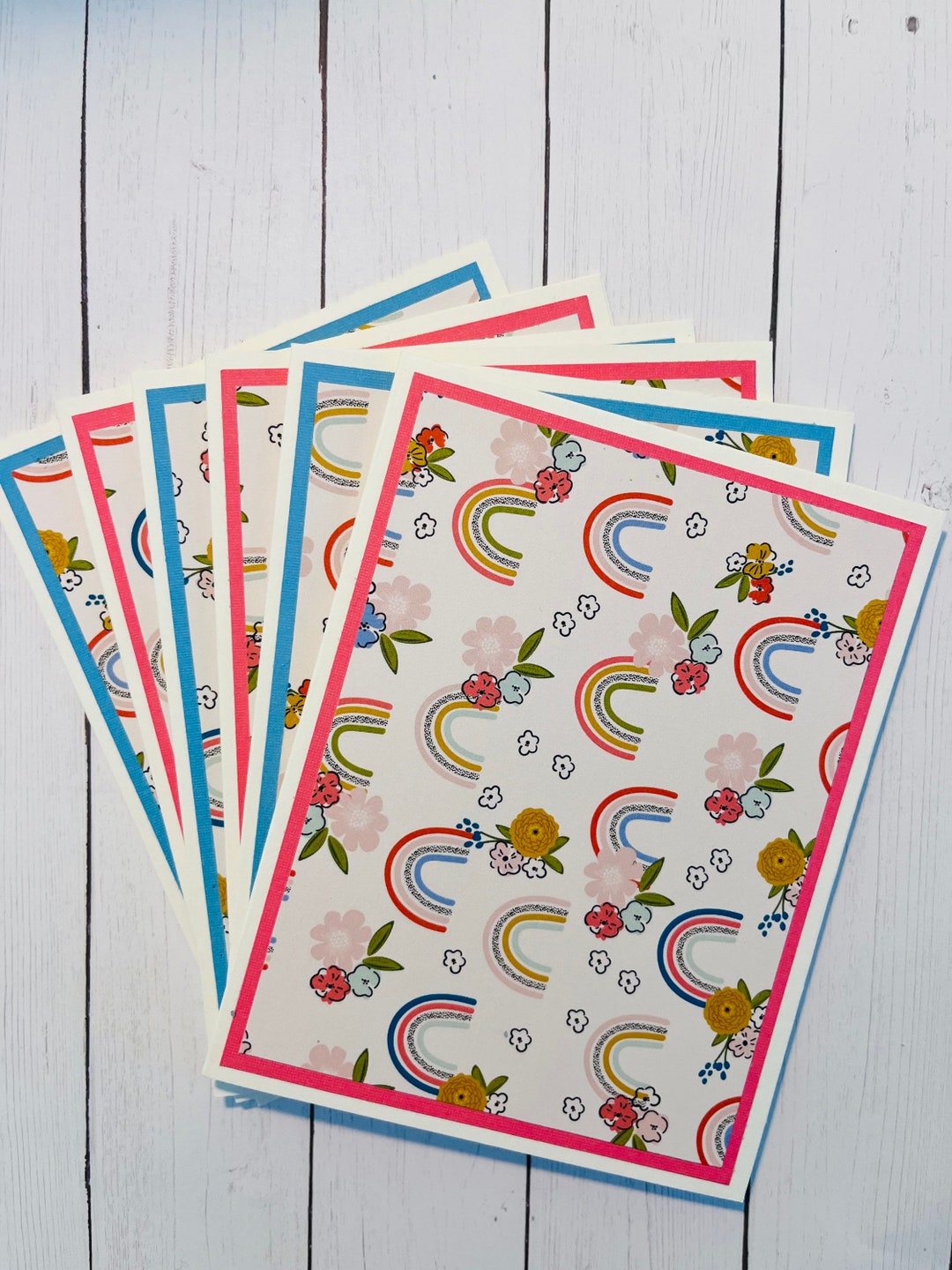 Rainbow Floral Handmade Note Cards - Set of 6 - Etsy