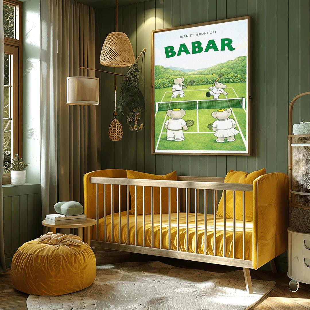Babar Tennis Art Print – Vintage Style Elephant Nursery Decor - Etsy