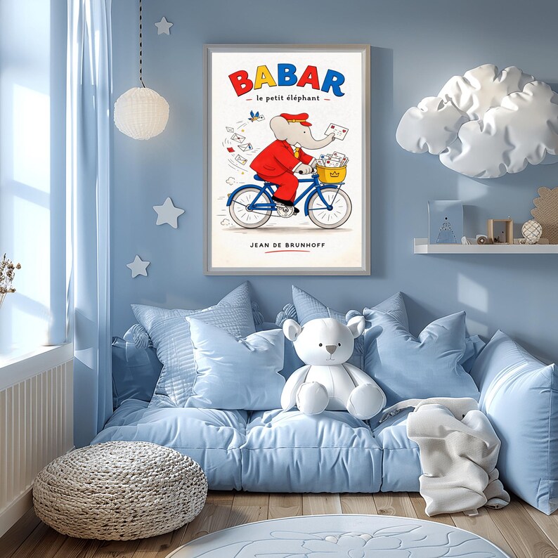 Babar the Elephant Postman Poster – Vintage French Nursery Art, Kids ...