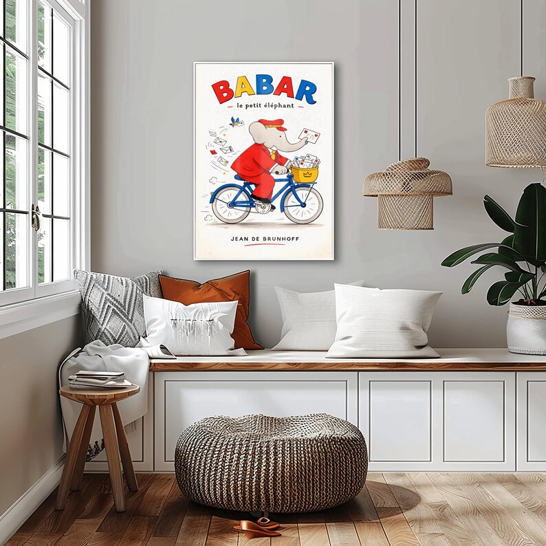Babar the Elephant Postman Poster – Vintage French Nursery Art, Kids ...