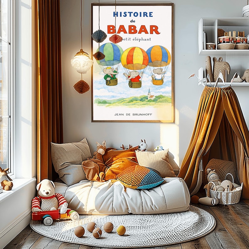 Babar Hot Air Balloon Print – Vintage Nursery Art - Etsy