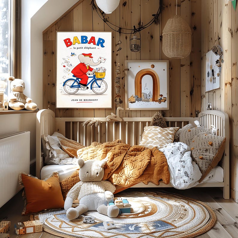 Babar the Elephant Postman Poster – Vintage French Nursery Art, Kids ...