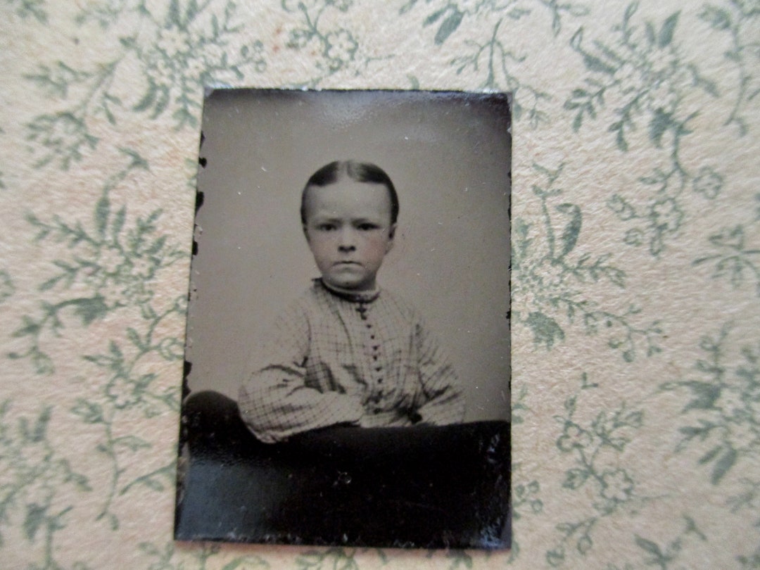 Antique Miniature Gem Tintype Photo - 1800s, Sitting Little Girl With a ...