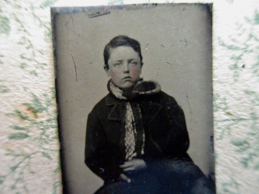 Antique Miniature Gem Tintype Photo - 1800s, Sad Little Boy, Tinted ...