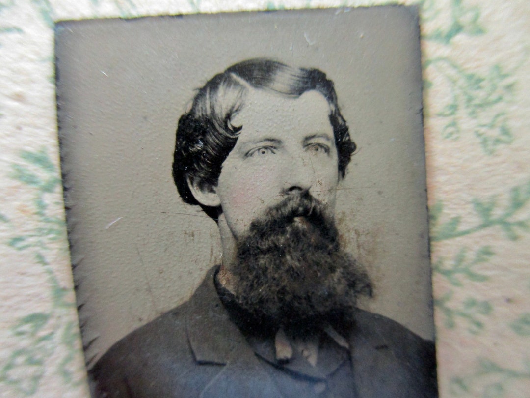 Antique Miniature Gem Tintype Photo - 1800s, Man With Bushy Beard, Blue ...