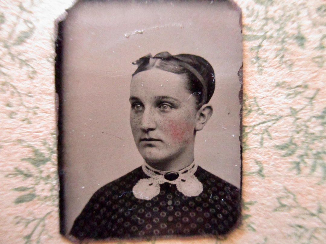Antique Miniature Gem Tintype Photo - 1800s, Stern Freckle Faced Woman ...