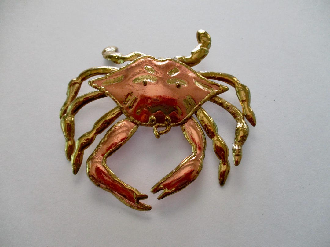 Copper and Brass Crab Pin - Pendant, Brooch, Handcrafted, Mixed Metal ...