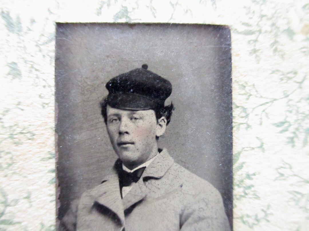 Antique Miniature Gem Tintype Photo - 1800s, Man in Heavy Coat, Wearing ...