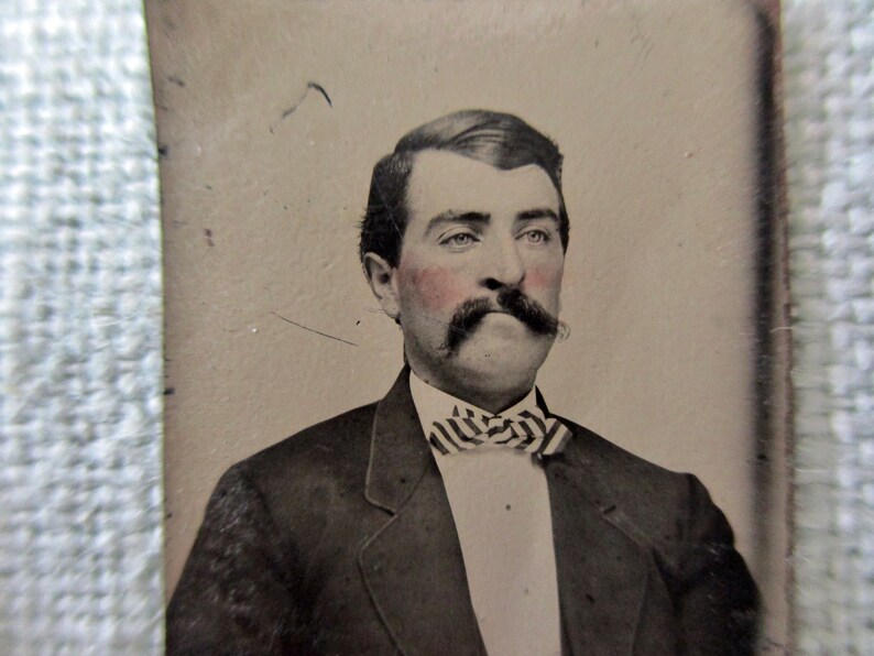Antique Miniature Gem Tintype Photo - 1800s, Man With Moustache, Cleft ...
