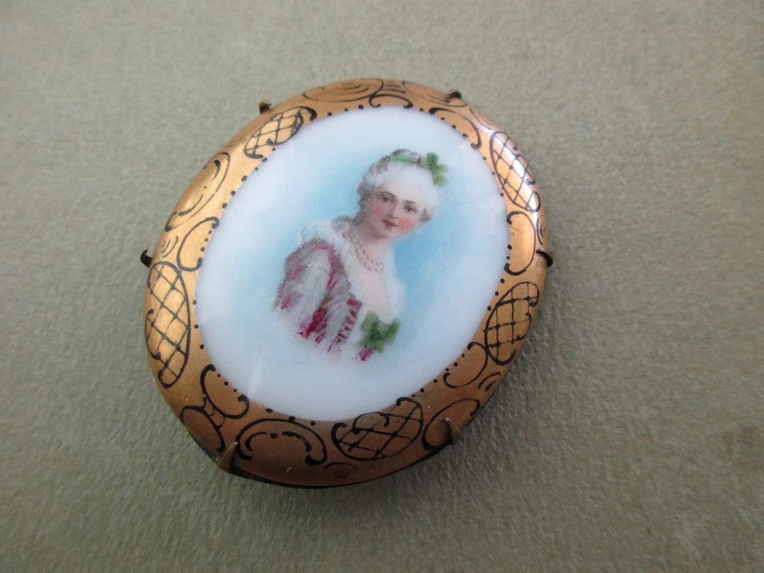 Large Antique Victorian Brooch Oval Hand Painted Porcelain - Etsy