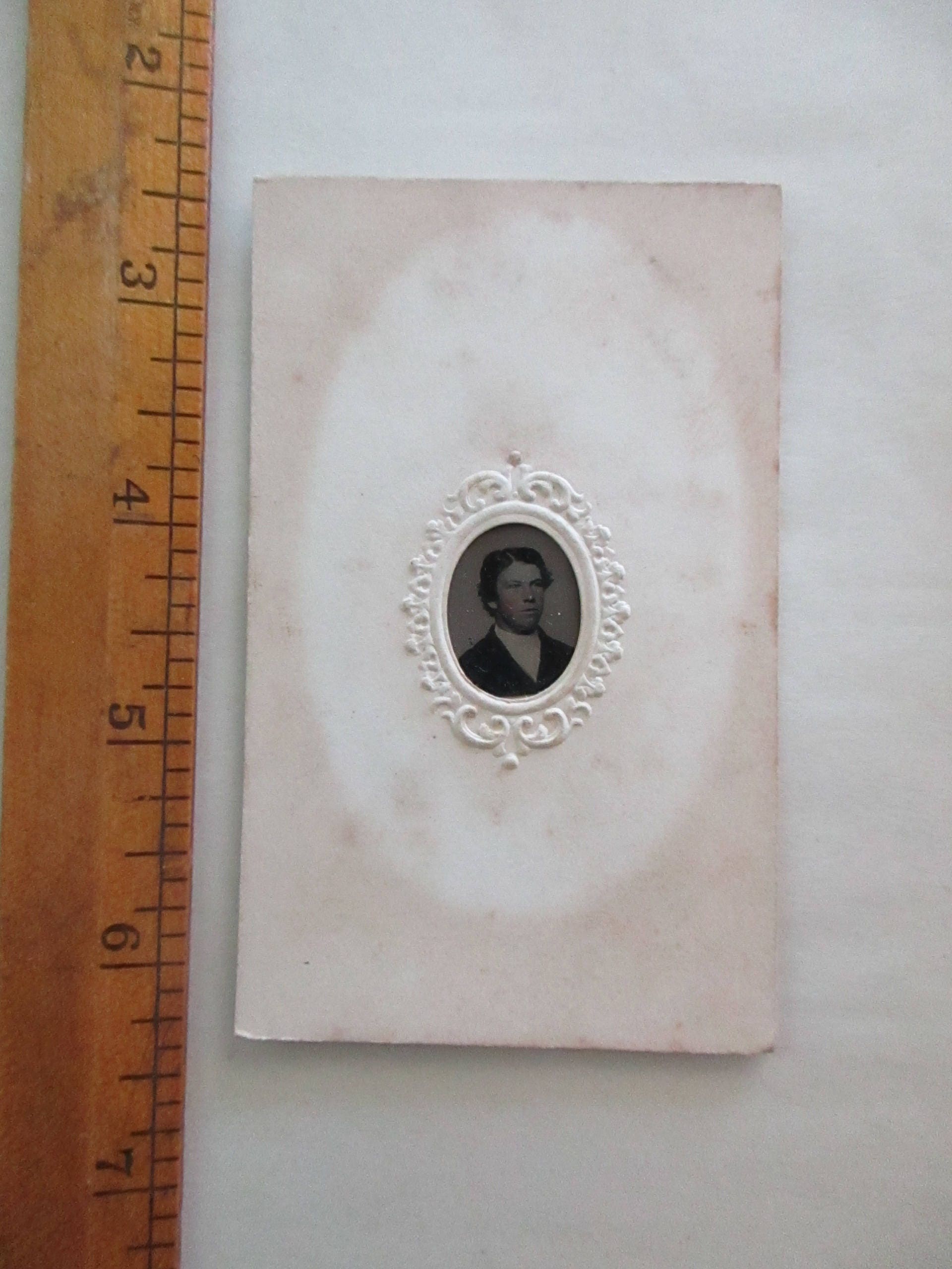 Antique Tintype With Paper Frame - Young Man, Rosy Cheeks, Tinted, Tiny ...