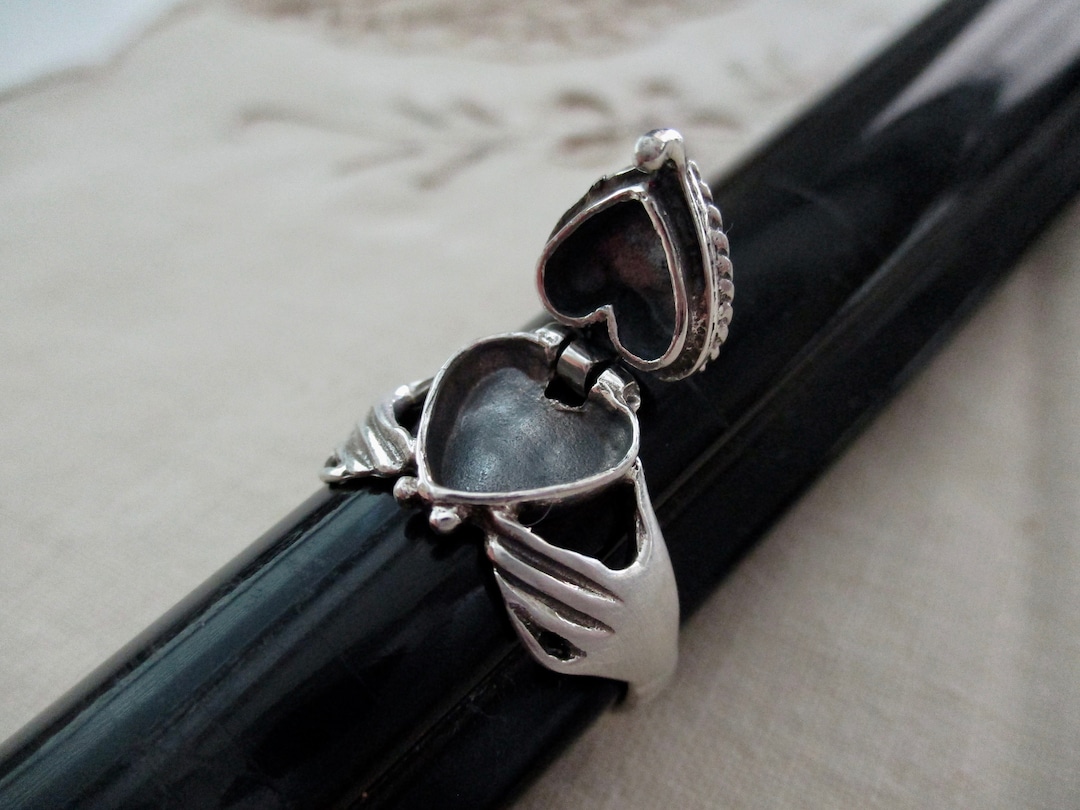 Sterling Silver Ring With Hidden Compartment Poison Ring, Irish, Heart ...