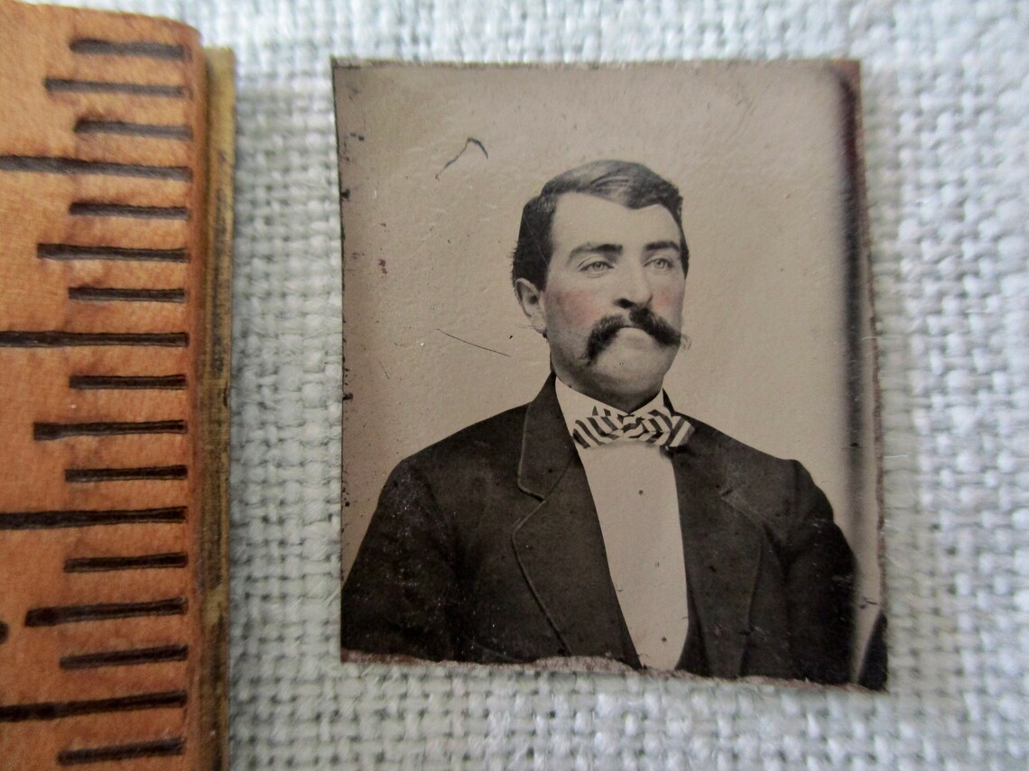 Antique Miniature Gem Tintype Photo - 1800s, Man With Moustache, Cleft ...