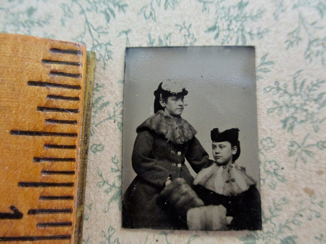 Antique Miniature Gem Tintype Photo - 1800s, Women With Fur Collars ...