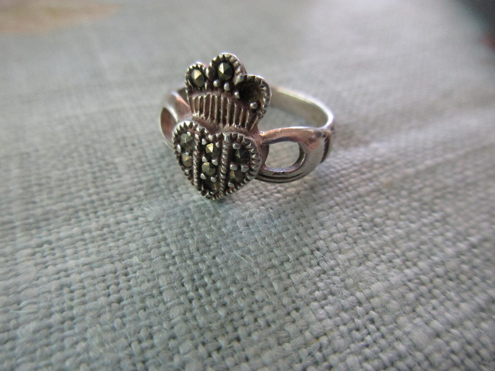 Vintage sterling silver ring with marcasites Irish | Etsy