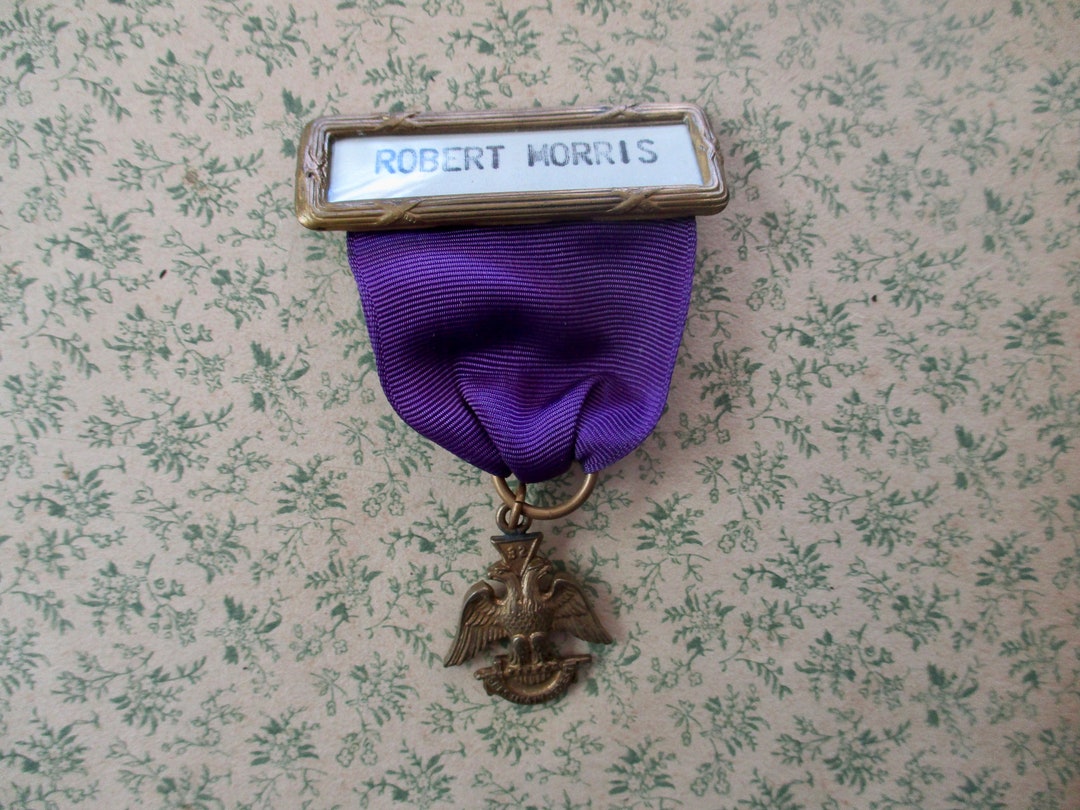 Vintage Masonic Ribbon Medal - Masons, Pin With Ribbon, Double Headed ...