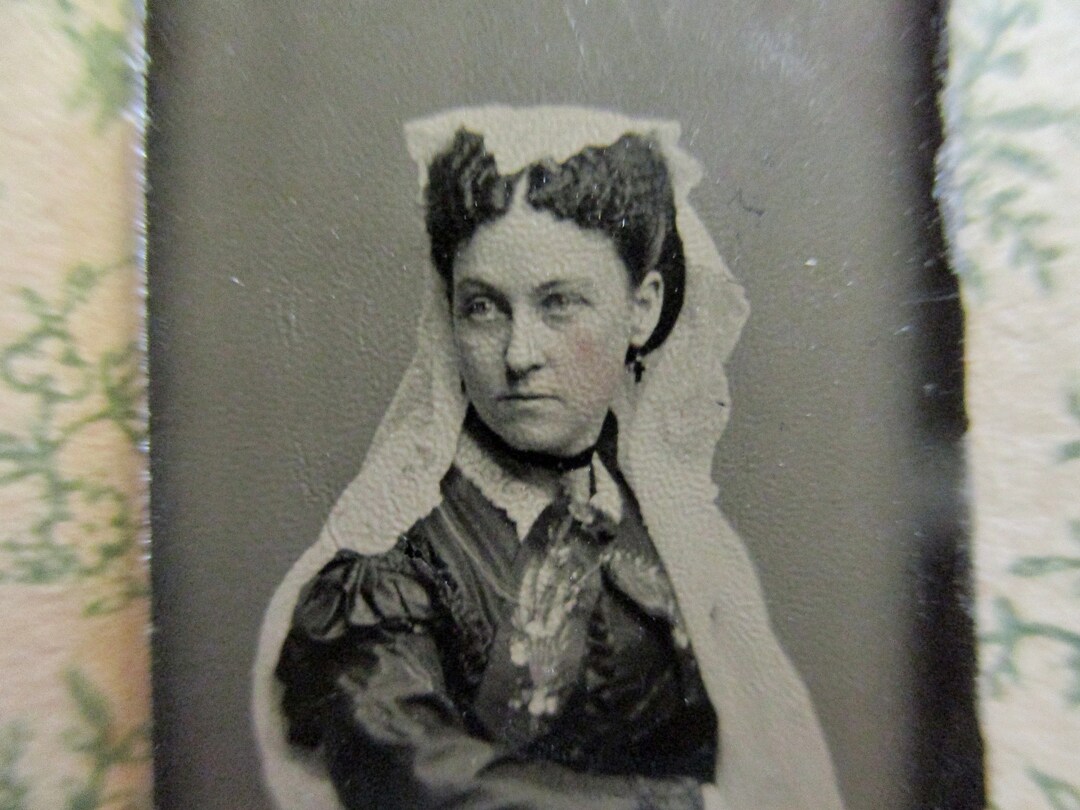 Antique Miniature Gem Tintype Photo - 1800s, Beautiful Woman in White ...