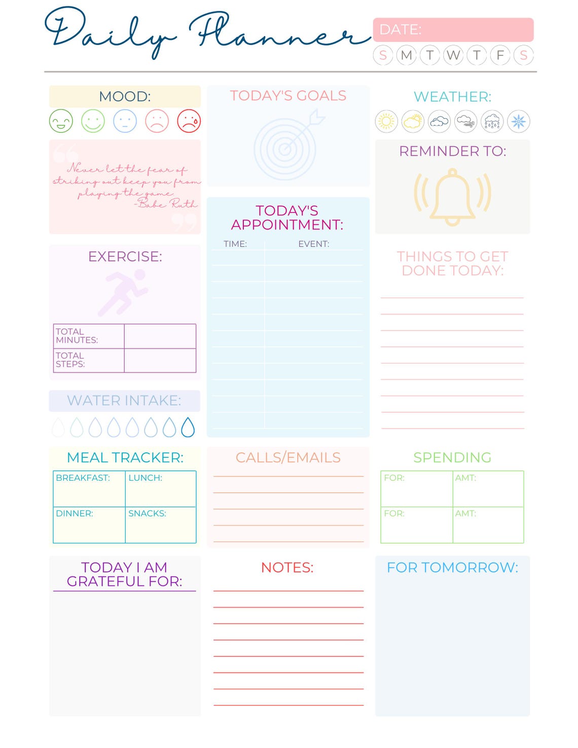 Editable Daily Planner. Instant Download. PNG or PDF File Available. - Etsy
