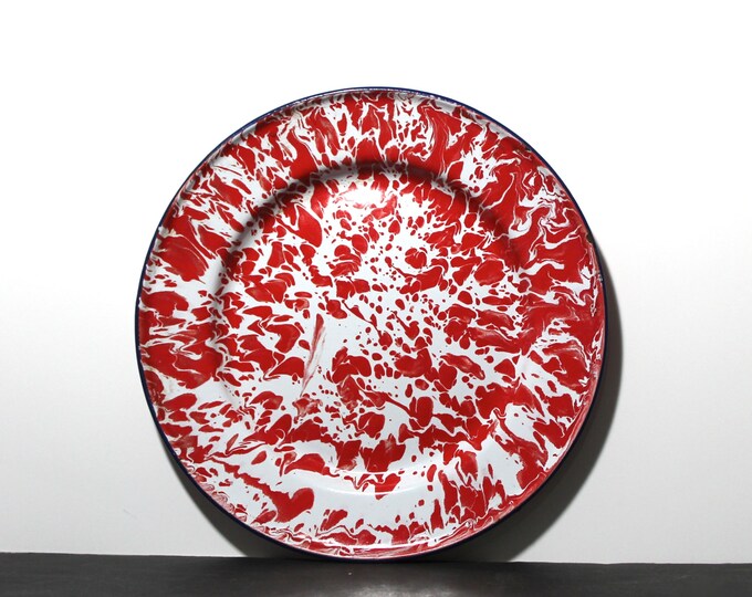 Vintage Red Enamelware Mottled Splatter Plate - Etsy