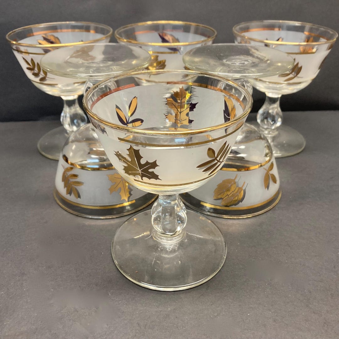 MCM Glassware X 6 Golden Foliage Champagne or Tall Sherbet by Libbey ...