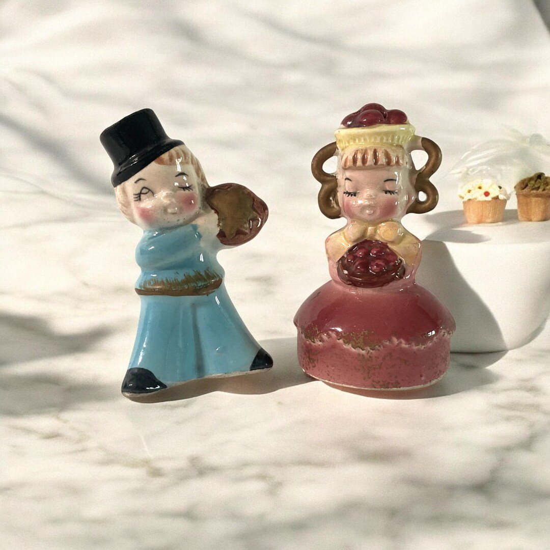 Vintage Enesco Winking Boy and Cupcake Girl Sweet Shop Kids Salt and ...