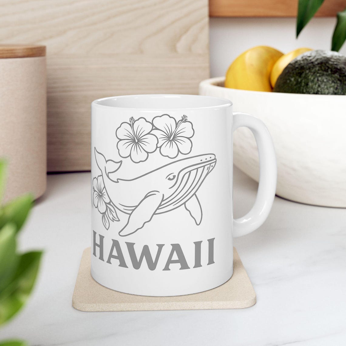 Whale and Hibiscus Coffee Mug: Hawaii Ocean Surf Design - Etsy