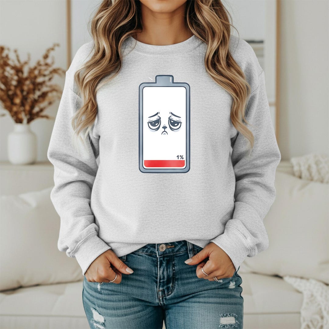 Low Battery Shirt, 1 Percent Energy Graphic Tee, Funny Burnout Humor ...
