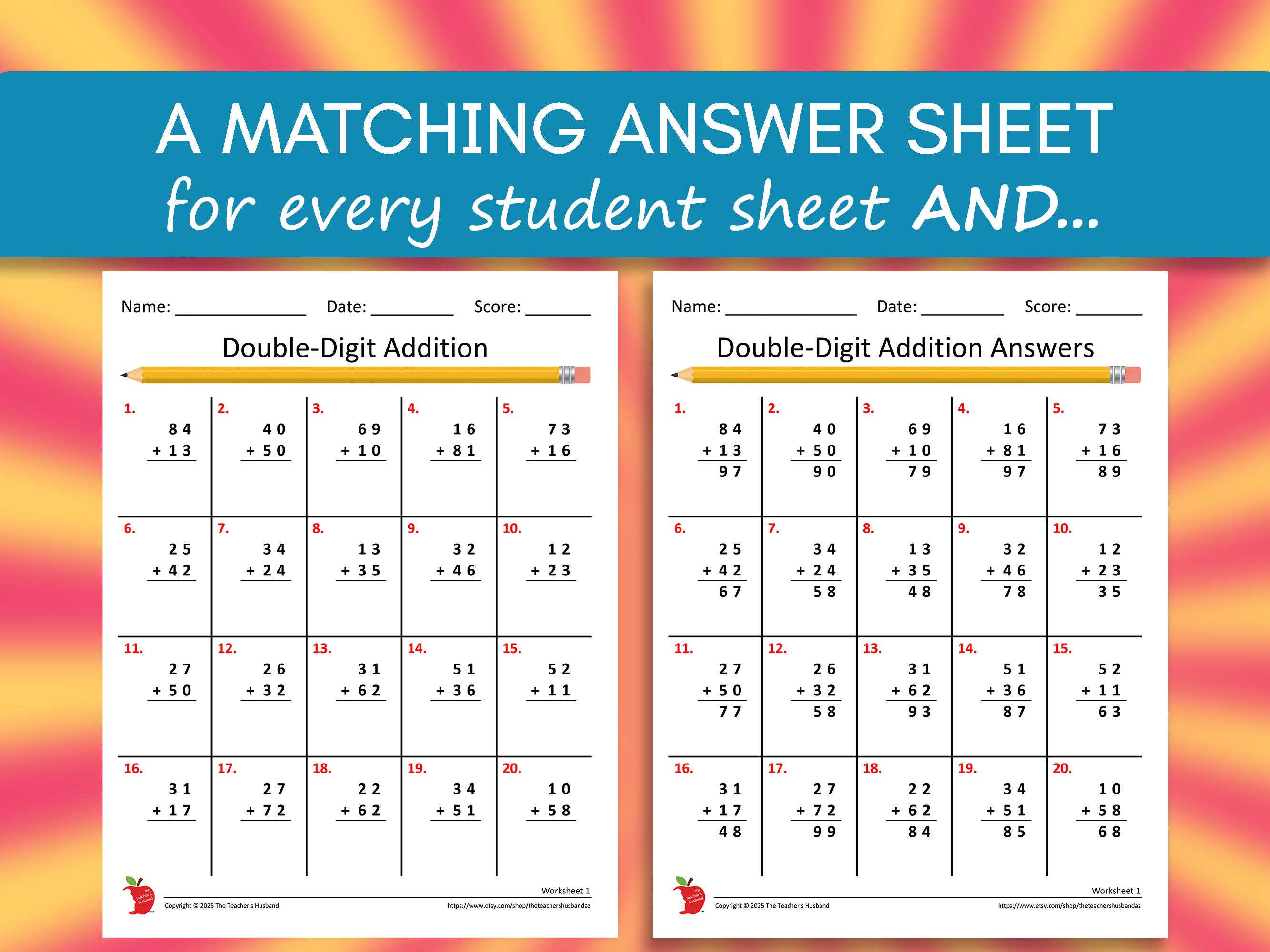 Double-digit No Regrouping Math Worksheets Printable PDF | Addition ...
