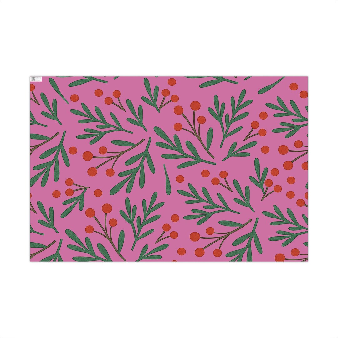 Green Holly Branches With Red Berries Gift Wrap Paper | Holiday ...