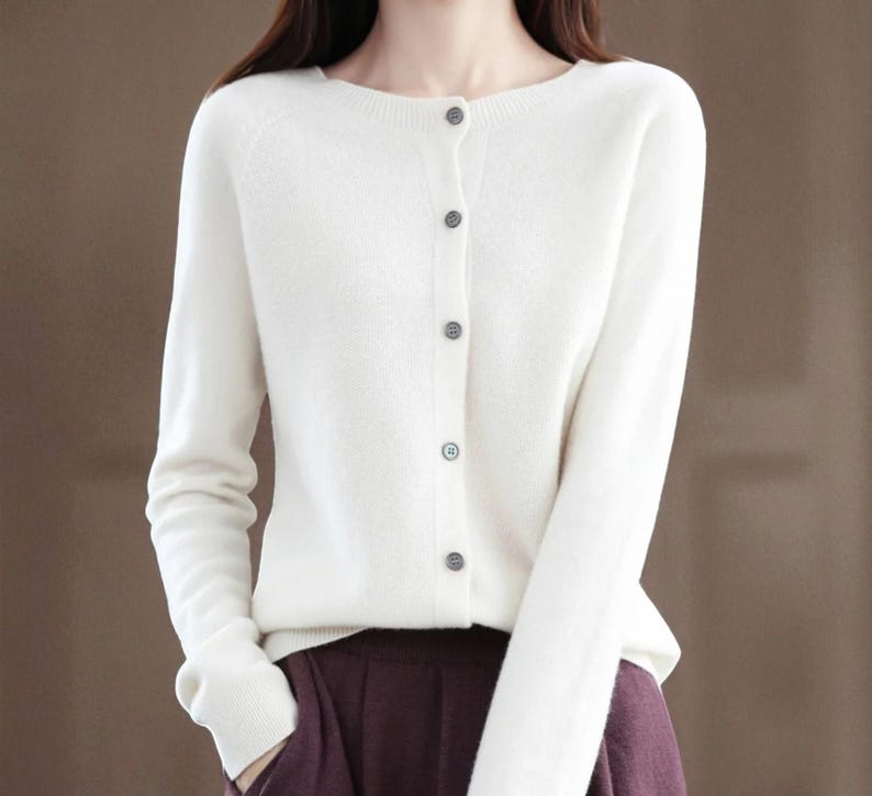 Elegant Women Cardigan, Button Front Knit Sweater, Casual Minimalist ...