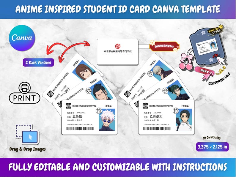 Editable Cosplay ID Card Template: Anime Style (canva Digital Download ...