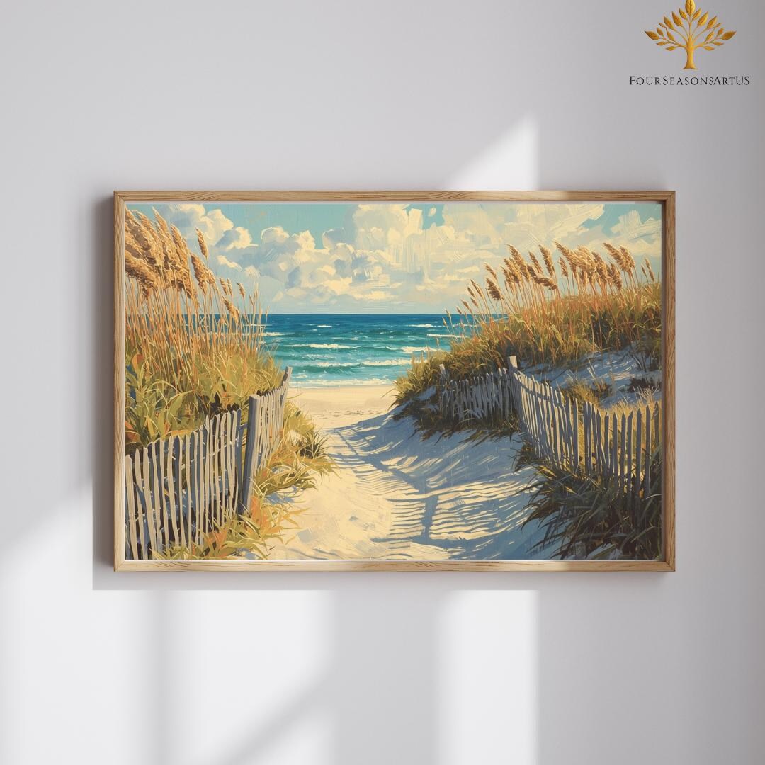 Outer Banks Dune Path Art Print | Vintage Coastal Painting (digital ...