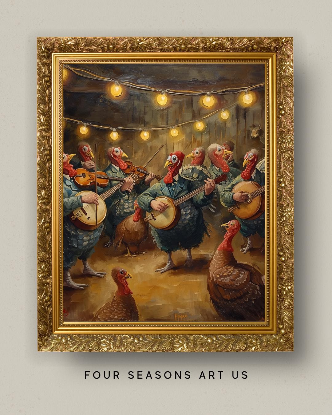 Turkey Bluegrass Band | Funny Thanksgiving Wall Art | Vintage Farmhouse ...